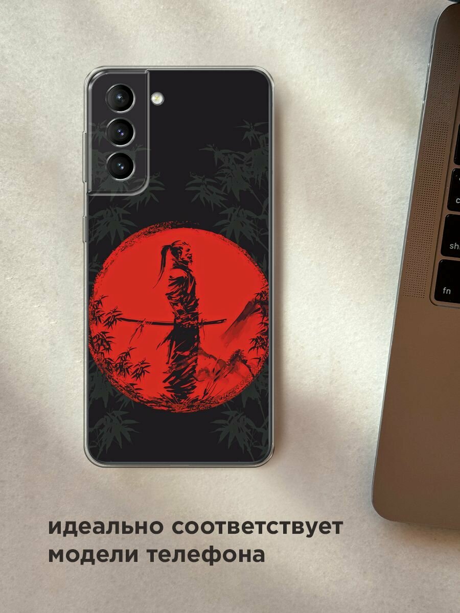 Чехол на Samsung Galaxy S21 / Самсунг Галакси S21 с принтом "Самурай на красном фоне" — фото 1