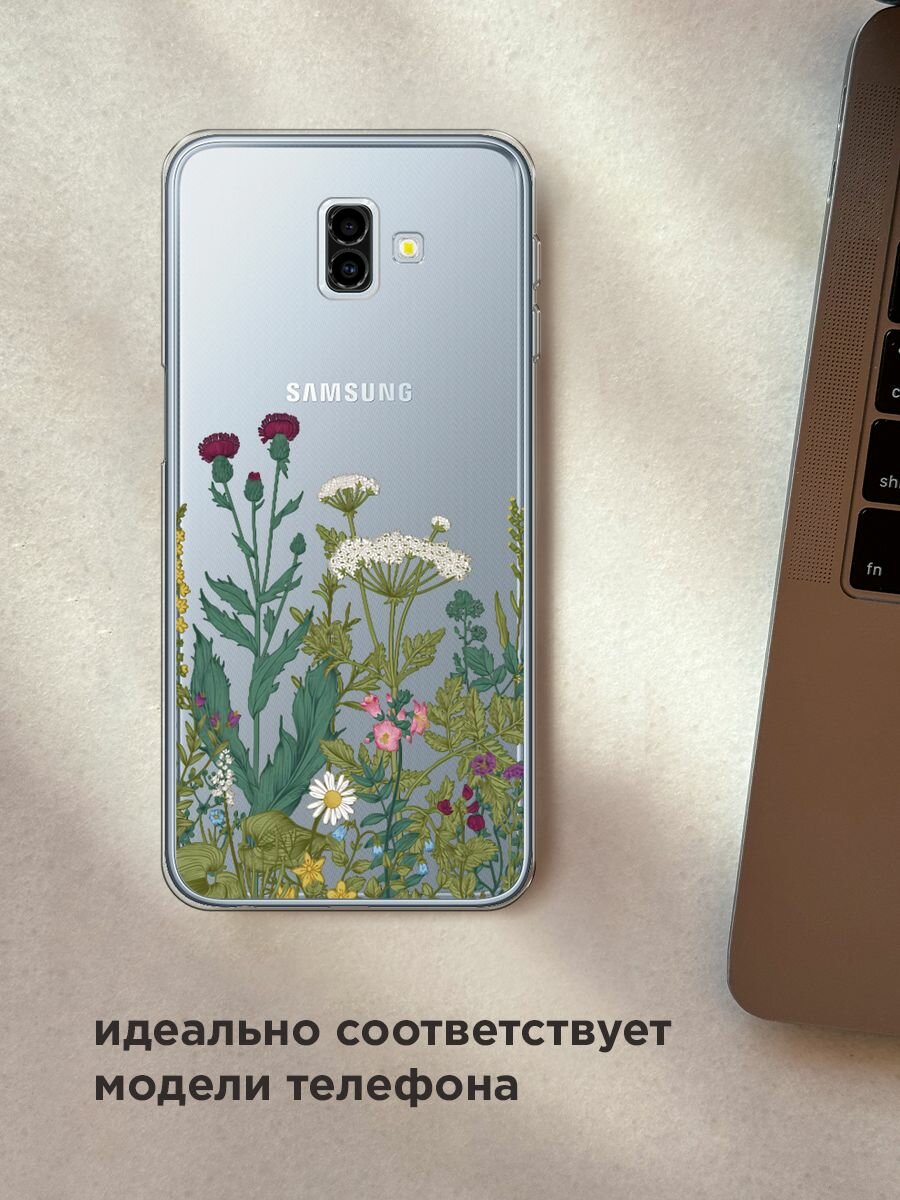 Чехол на Samsung Galaxy J6 + / Самсунг Галакси J6 Плюс 2018 с принтом "Дикие полевые цветы", прозрачный — фото 1