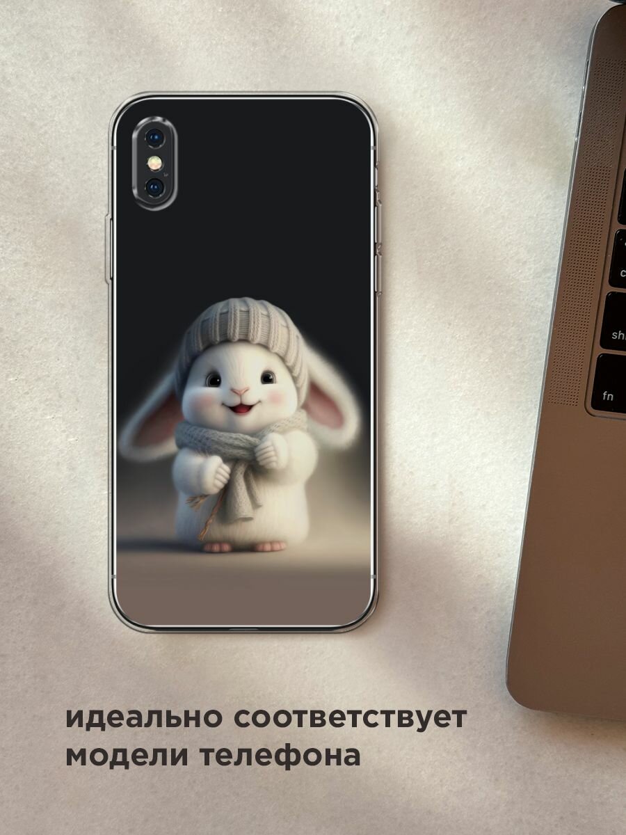 Чехол на Apple iPhone XS Max / Айфон XS Max с принтом "Белый крольчонок в шапке" — фото 1