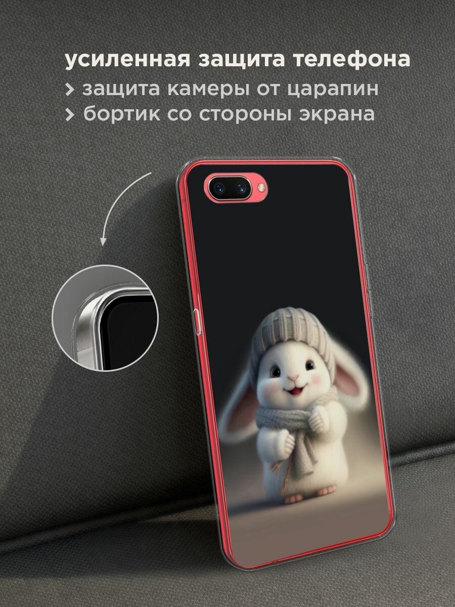 Чехол на Oppo A3s / Oppo A3s с принтом "Белый крольчонок в шапке" — фото 1