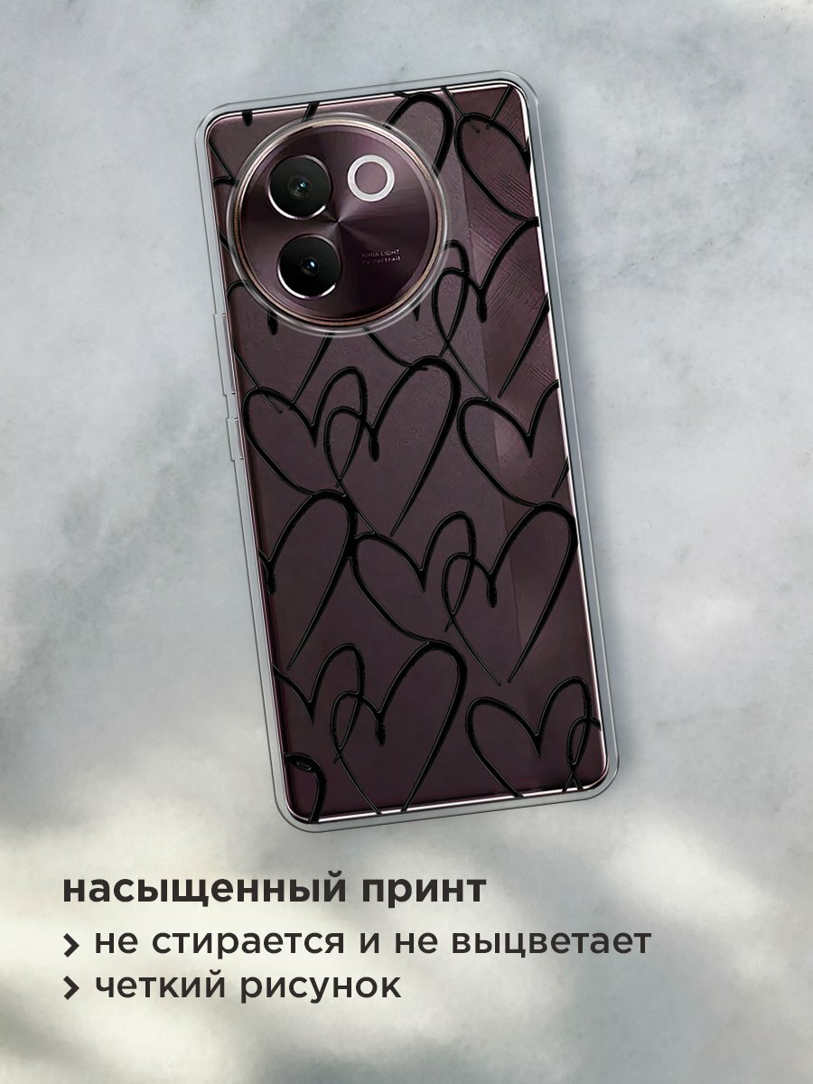 Чехол на Vivo V30e / Виво В30е с принтом "Hearts doodle black 1" — фото 1