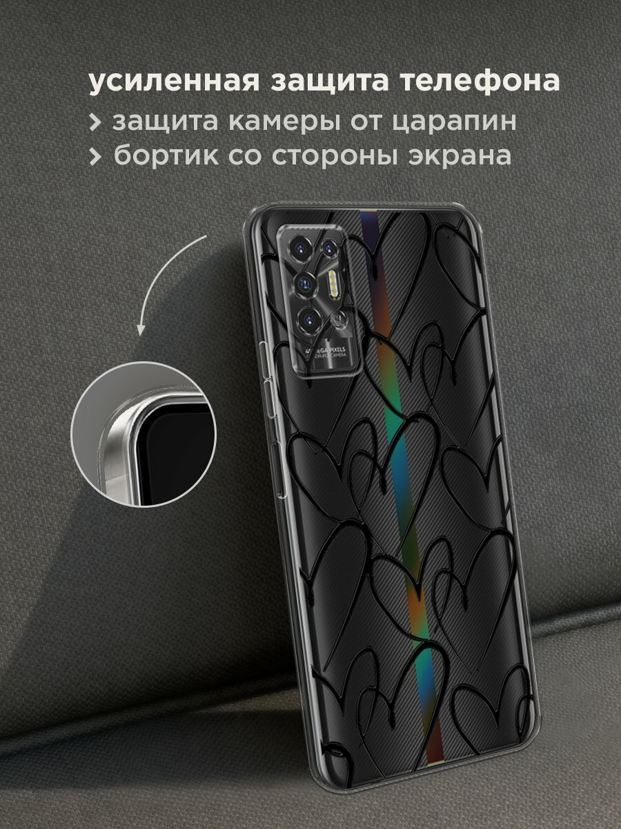 Чехол на Tecno Pova 2 / Текно Пова 2 с принтом "Hearts doodle black 1" — фото 1