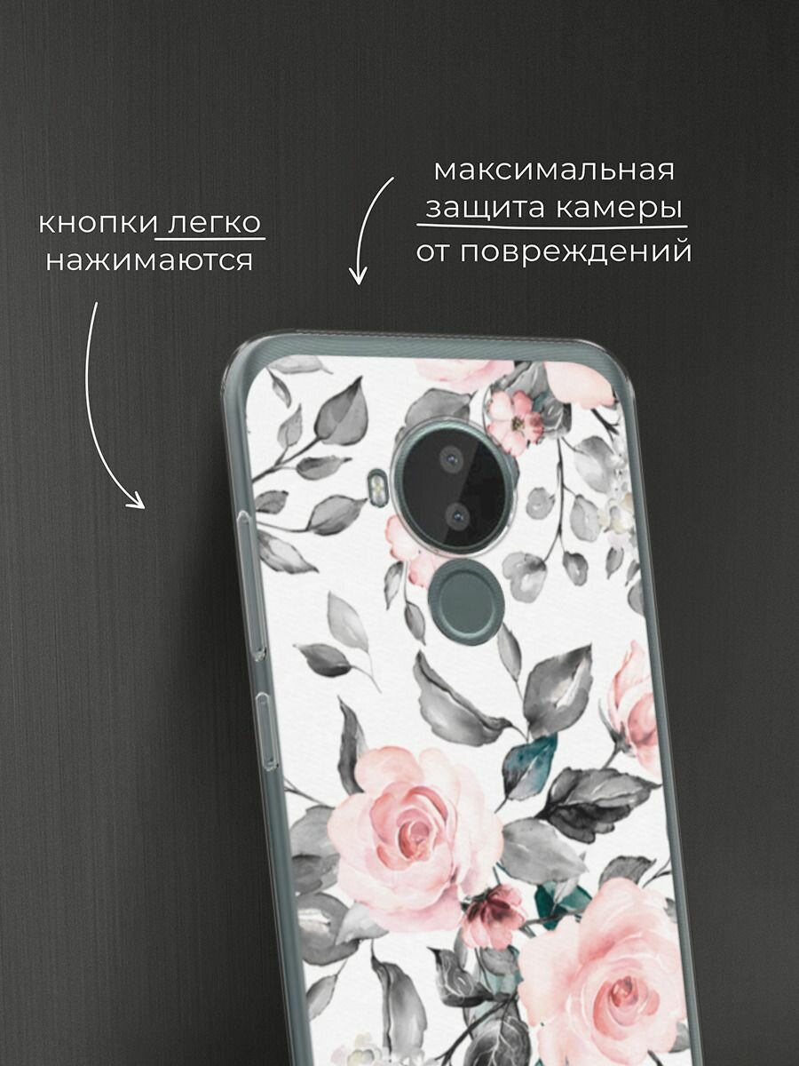 Силиконовый чехол на Nokia C30 / Нокия C30 с принтом "Розы на белом" — фото 1