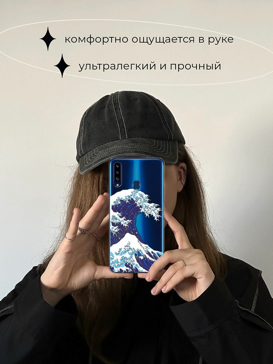 Чехол на Samsung Galaxy A20s / Самсунг Галакси A20s с принтом "Волна над Фудзи", прозрачный — фото 1