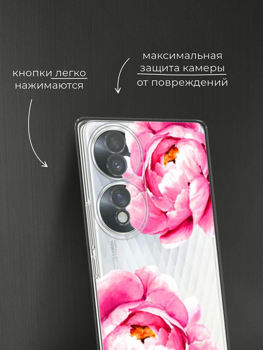 Чехол на Honor 70 / Хонор 70 с принтом "Open peonies", прозрачный — фото 1