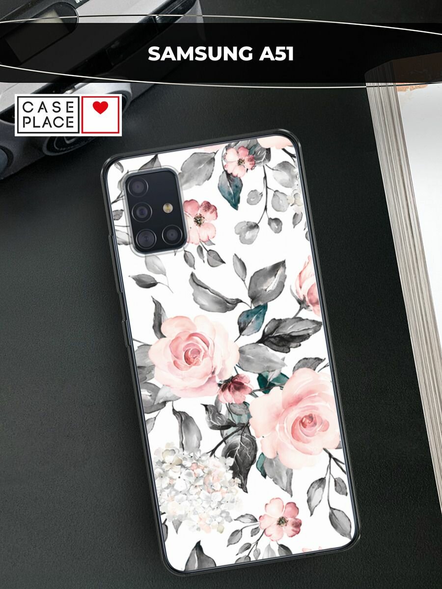 Чехол на Samsung Galaxy A51 / Самсунг Гэлакси А51 с принтом "Розы на белом"