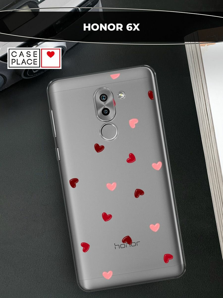 Чехол на Honor 6X / Хонор 6Х с принтом "Бордовые сердечки 2"