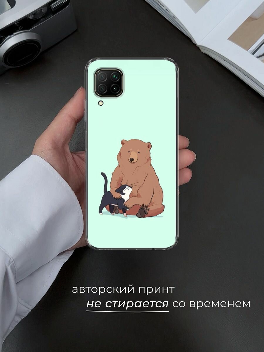 Чехол на Honor 30S Global/Huawei P40 Lite 5G/Nova 7 SE с принтом "Медведь и кошка дружба" — фото 1