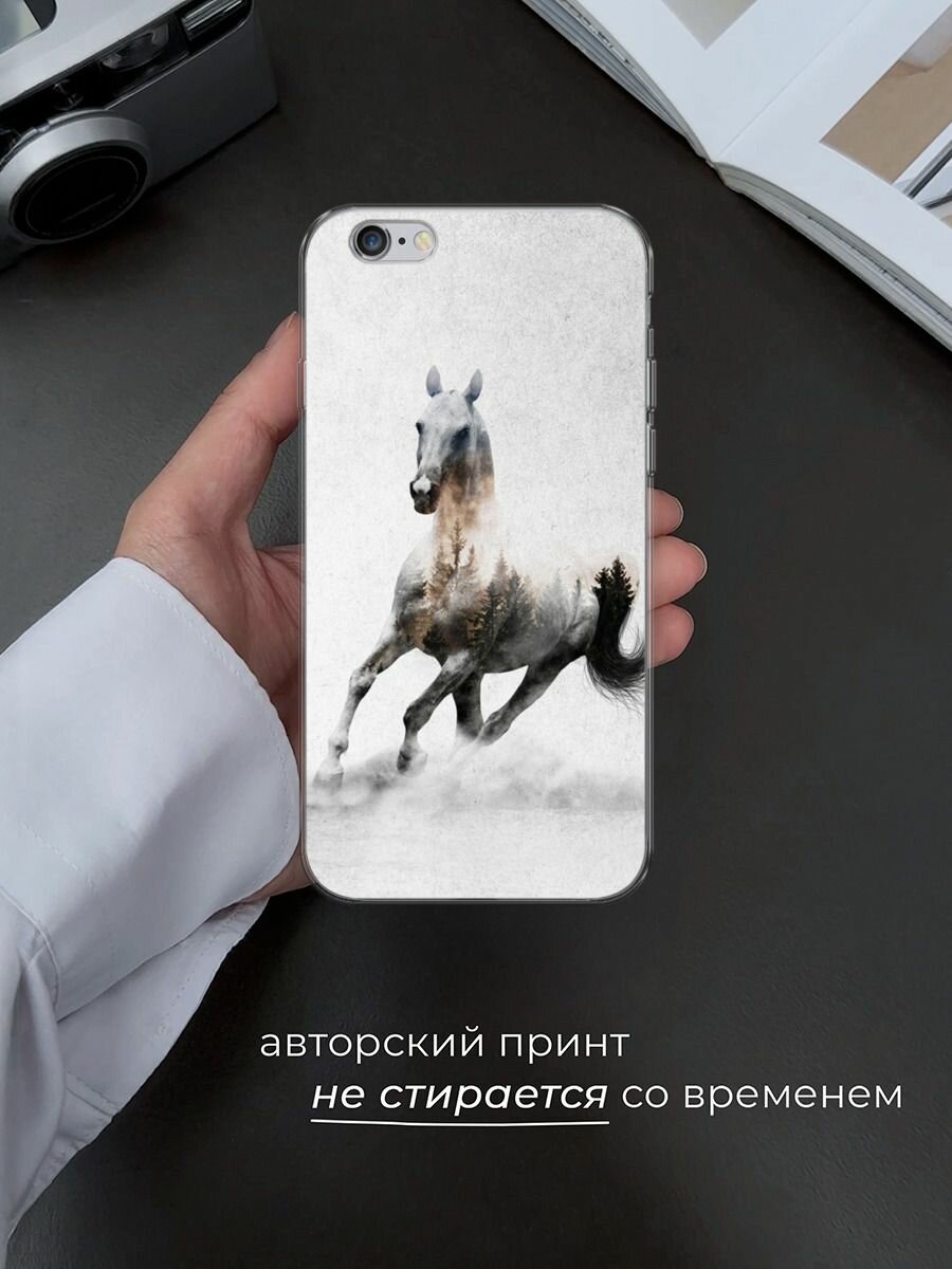 Силиконовый чехол на Apple iPhone 6 / Айфон 6 с принтом "Лошадь лес" — фото 1