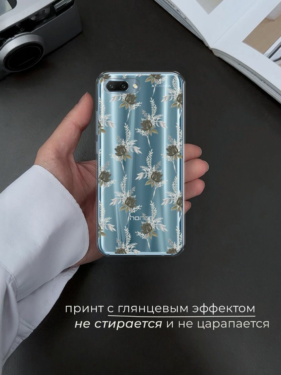 Чехол на Honor 10 / Хонор 10 с принтом "Паттерн цветы сепия" — фото 1