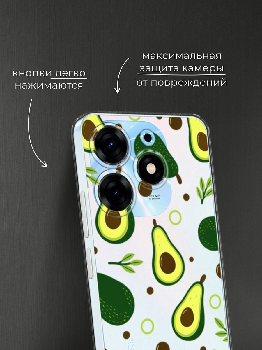 Чехол на Tecno Spark 10 Pro / Текно Спарк 10 Про с принтом "Авокадо паттерн", прозрачный — фото 1