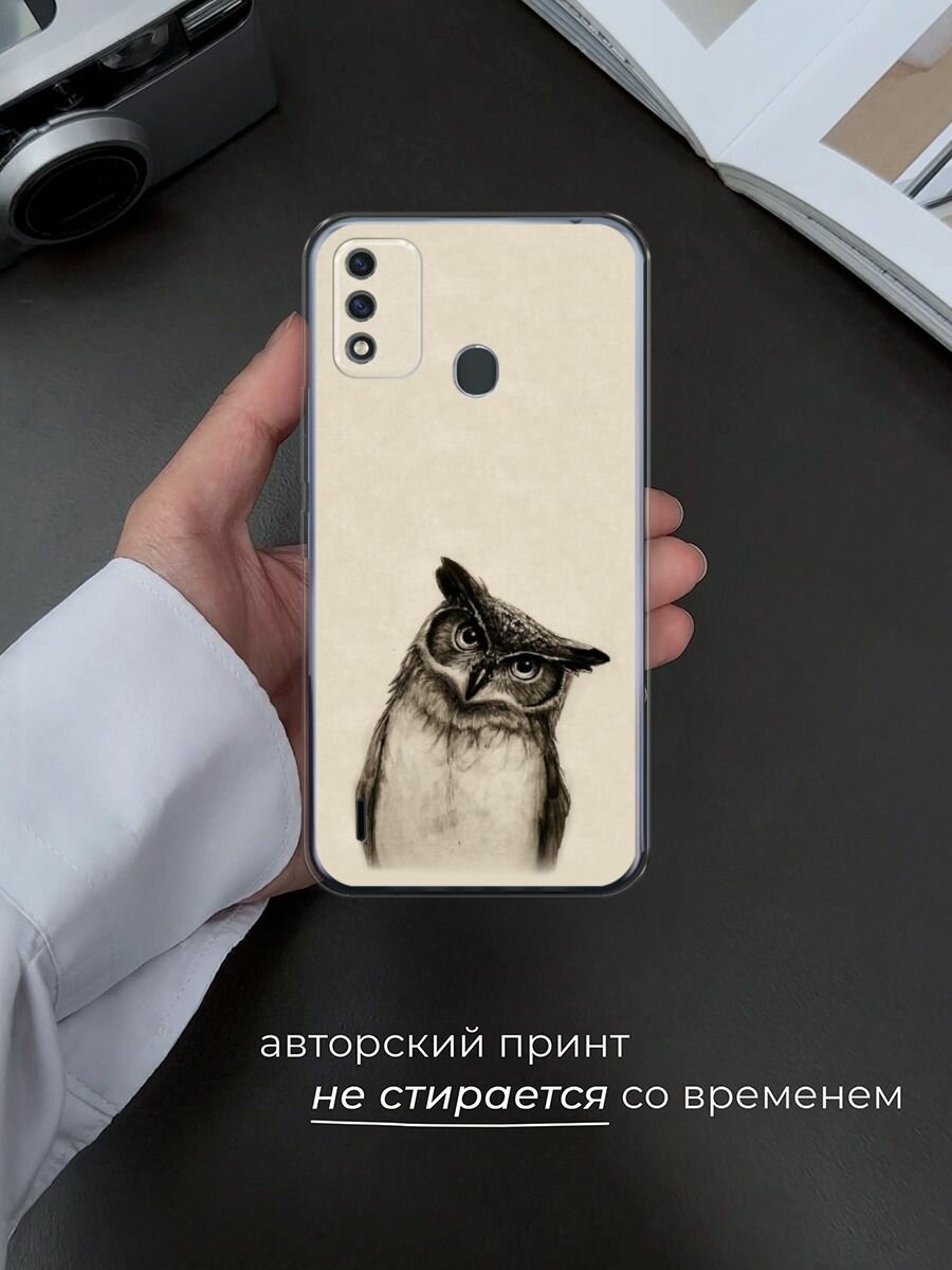 Силиконовый чехол на Itel A48 / Ител А48 с принтом "Сова" — фото 1