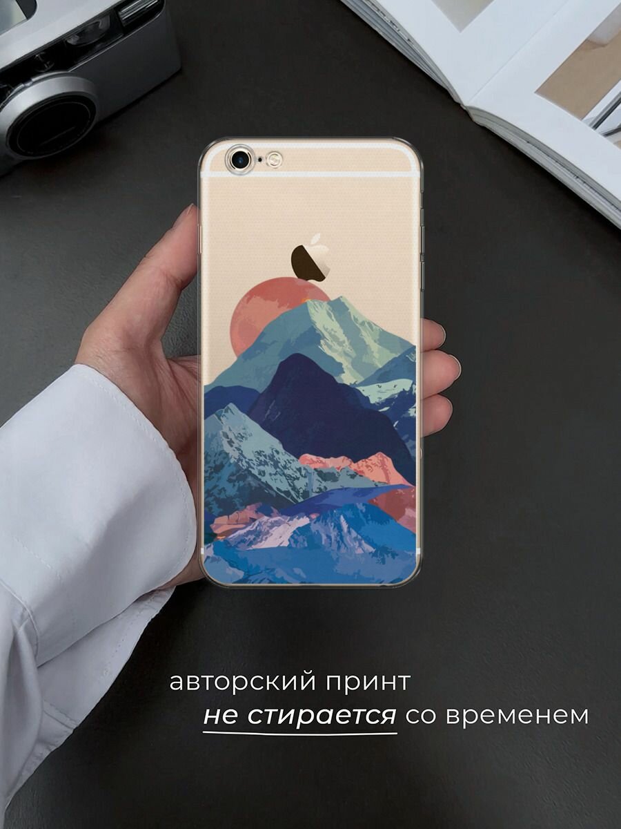 Чехол на Apple iPhone 6 Plus/6S Plus / Айфон 6 Плюс/Айфон 6С Плюс с принтом "Закат в снежных горах", прозрачный — фото 1