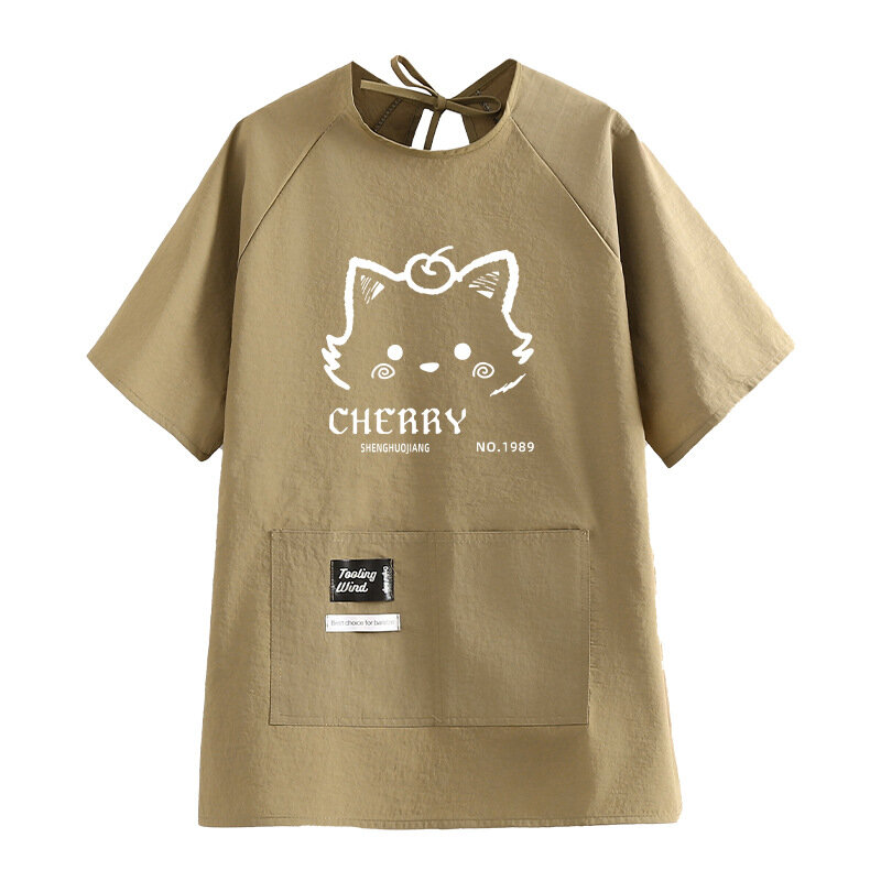 Женский фартук с короткими рукавами с рисунком – водонепроницаемые кухонные фартуки с карманами, маслостойкая рабочая одежда для дома и ресторанов, модный халат для взрослых