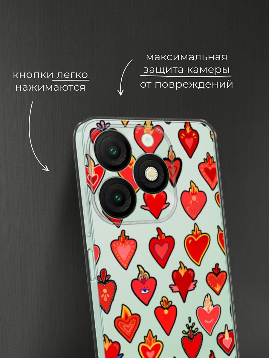 Чехол на Itel A50 / Ител А50 с принтом "Дьявольские сердца паттерн", прозрачный — фото 1