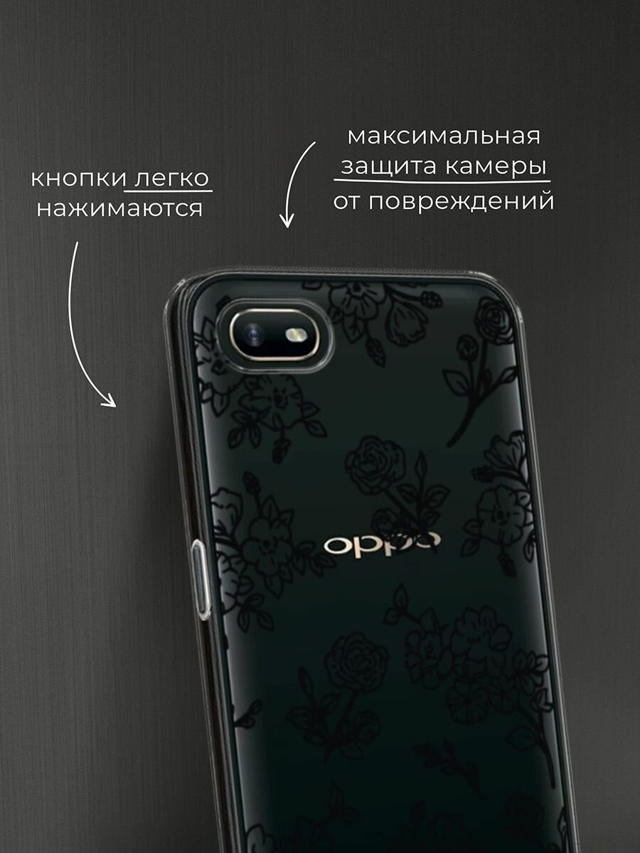 Чехол на Oppo A1k / Оппо А1к с принтом "Черные розы паттерн", прозрачный — фото 1