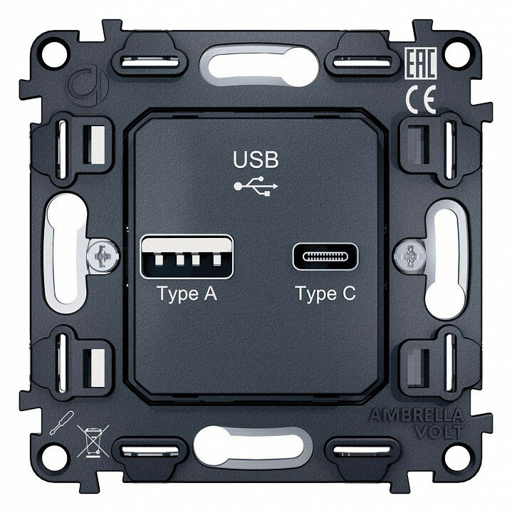 Механизм розетки 2хUSB type A и C Ambrella Volt QUANT VM177