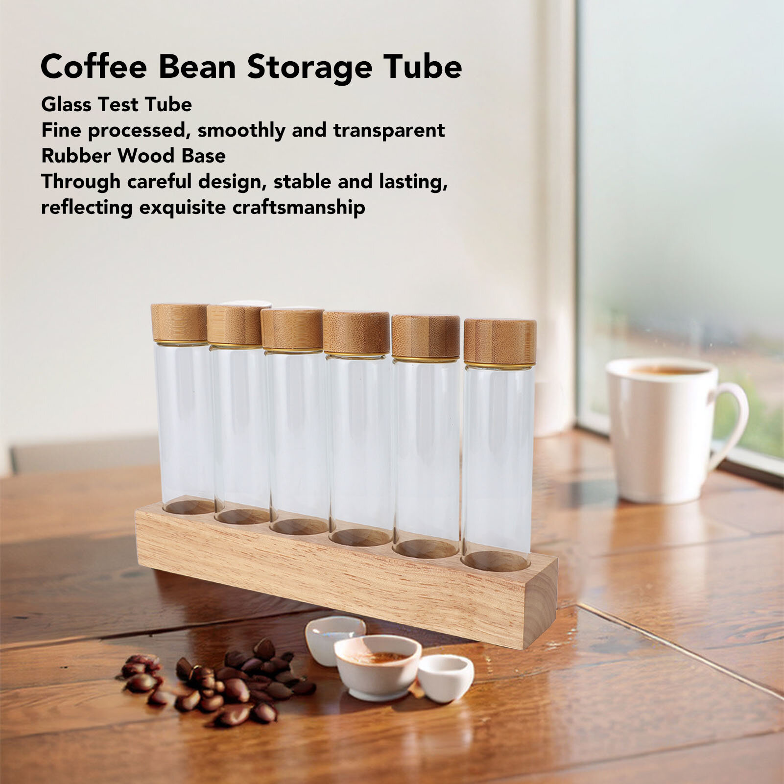 Стеклянный контейнер для хранения кофейных зерен с деревянной подставкой для декора кафе-бара, один ряд