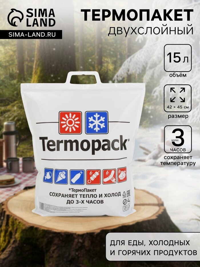 Термопакет, двухслойный, 42×45 см (внеш. ПВД/внутр. метал.), для еды, холодных и горячих продуктов