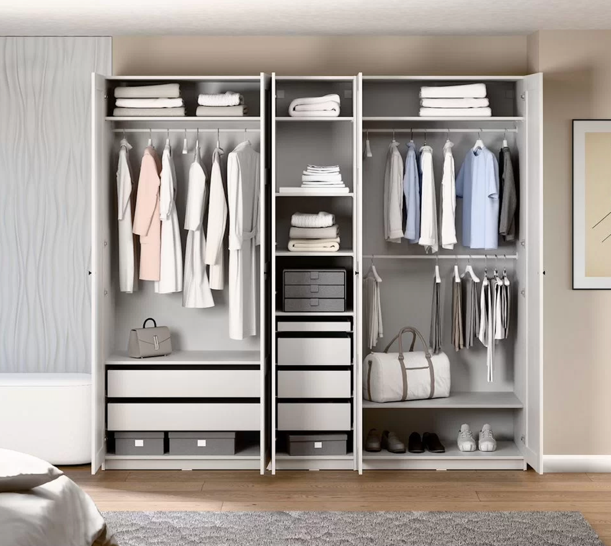 Шкаф Гардероб IKEA PAX (комбинация) с 6 ящиками 250x60x233 см (белый)