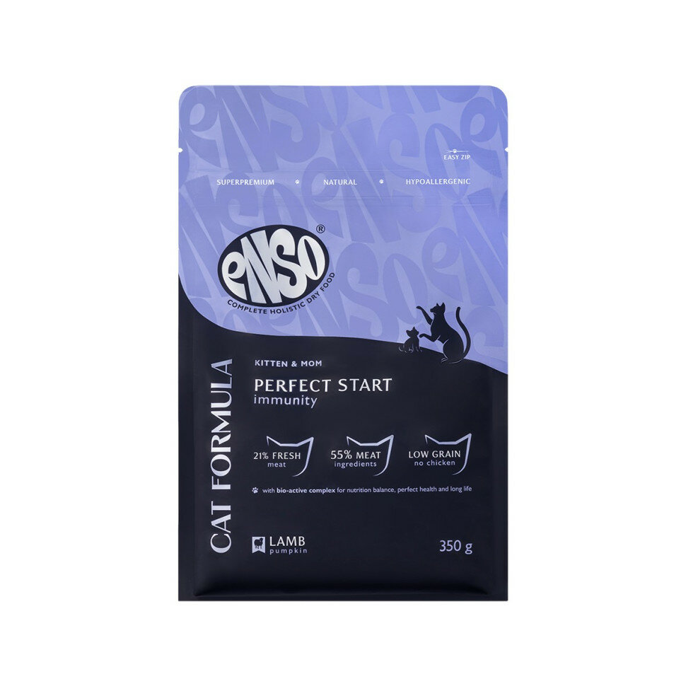 Сухой корм ENSO Cat Formula Perfect Start для котят от 1 месяца, беременных и кормящих кошек с ягненком и тыквой-350г