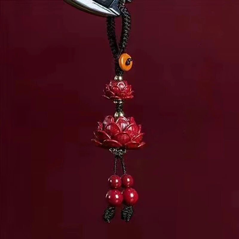 1 шт, натуральный киноварь, лотос, автомобильный брелок в китайском стиле, счастливая цепочка для телефона, сумка, подвеска 08