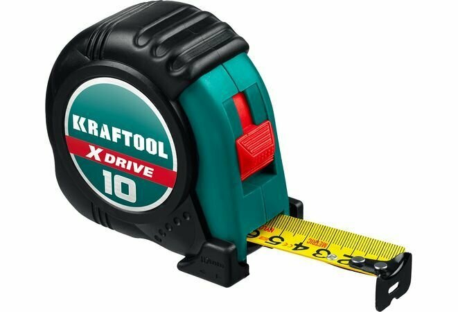 KRAFTOOL X-Drive 10м / 25мм рулетка с ударостойким обрезиненным корпусом
