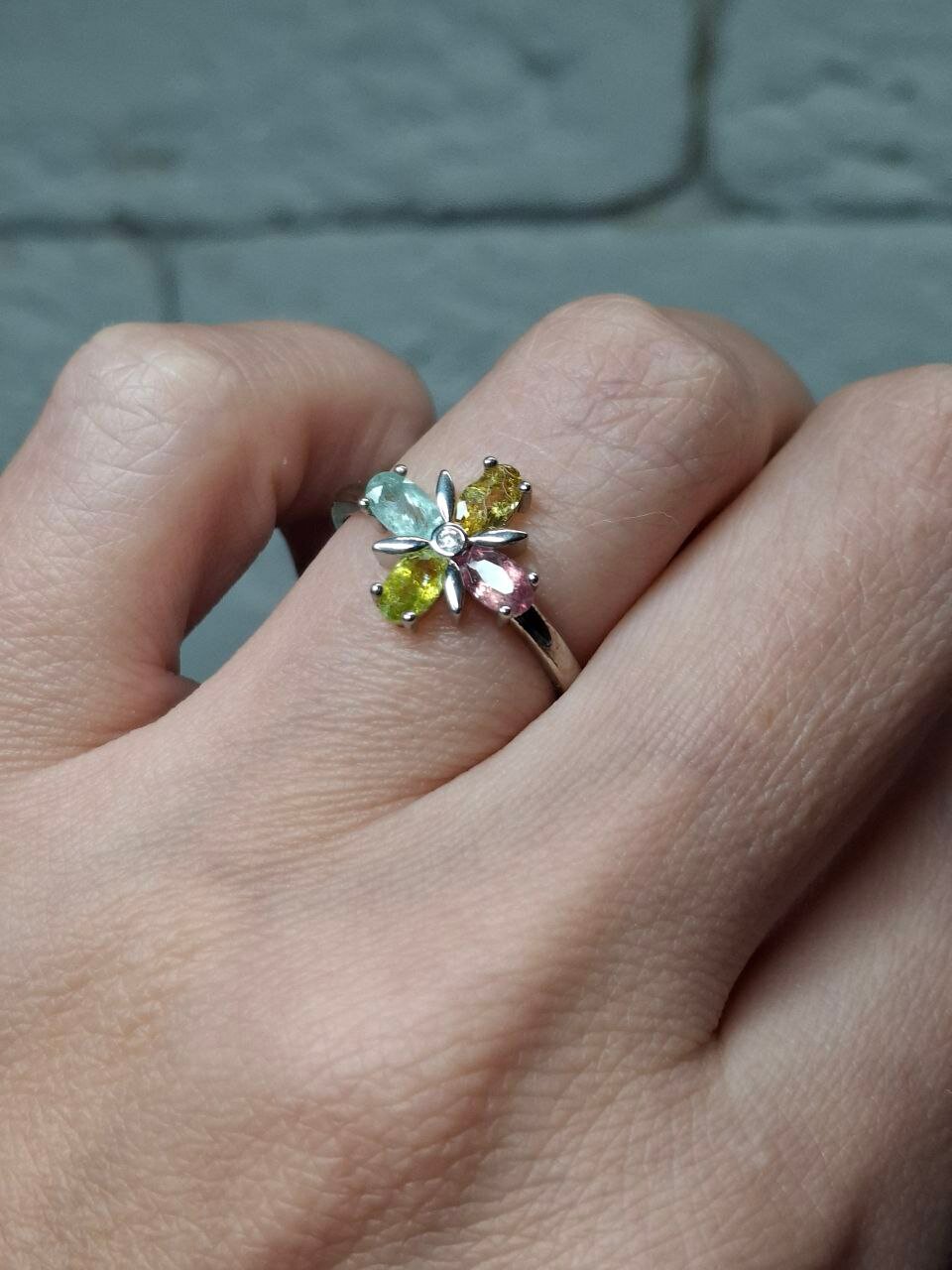 Кольцо, турмалин, фианит