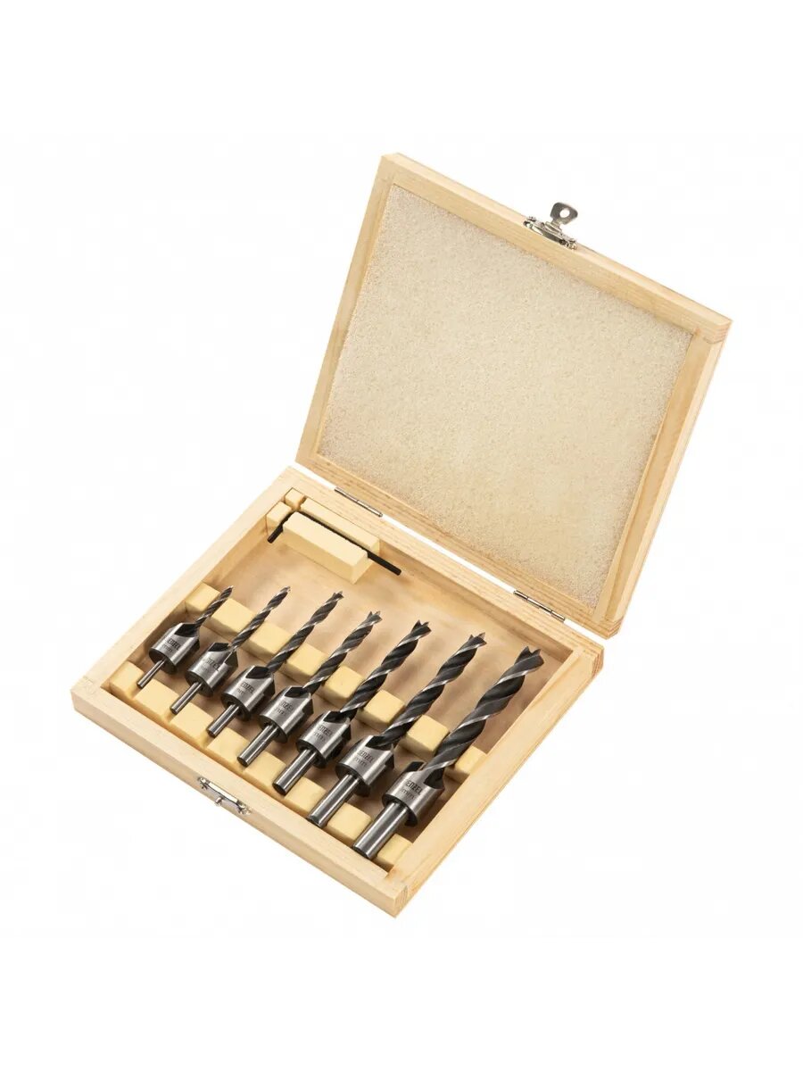 Набор сверл зенкеров по дереву, 3-10 мм, 7 , DENZEL, 704272