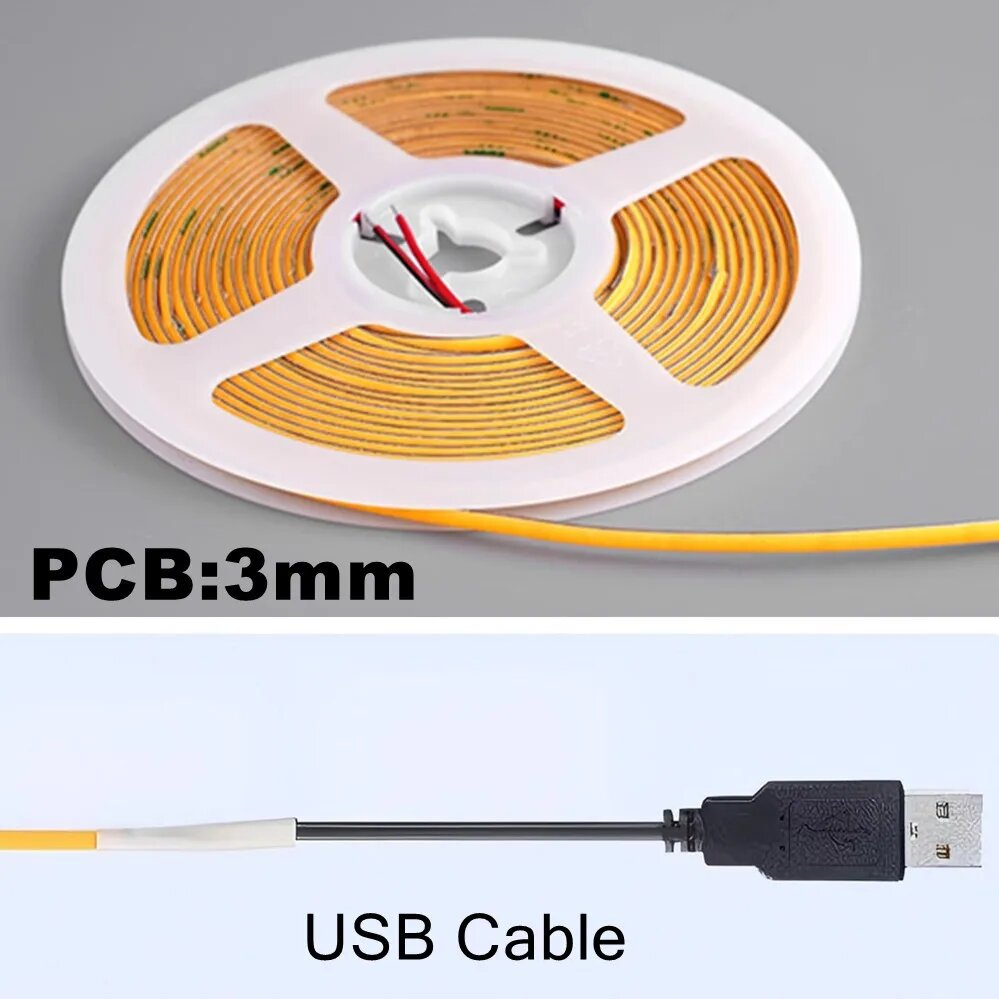 Светодиодная лента COB 3 мм 5В RGB 400 светодиодов 0.5м USB, Neutral, 2m