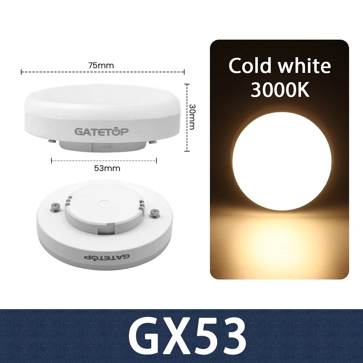 Светодиодная лампа GX53 9W, Warm white 3000K