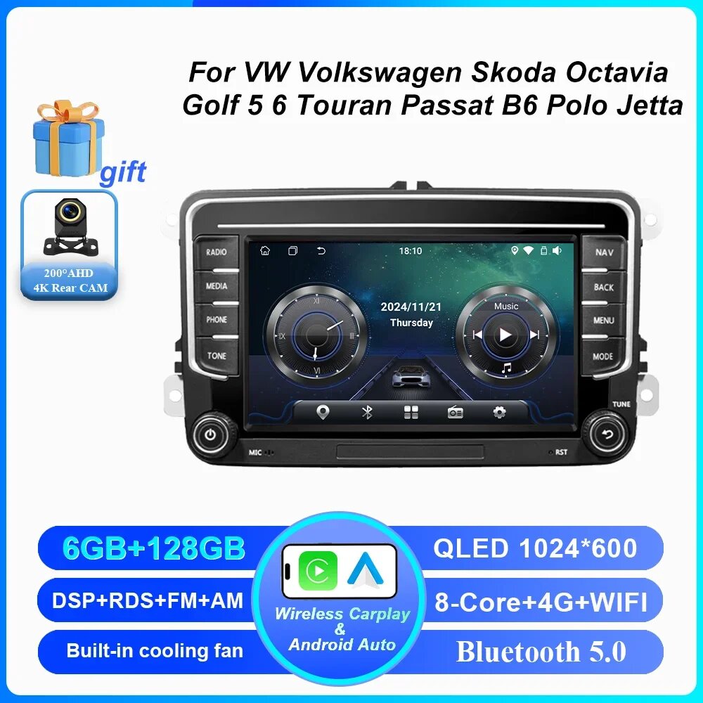 Автомобильный радиоприемник Android с GPS для VW Volkswagen Skoda Octavia Golf 5 6 Touran 6-128G CAM