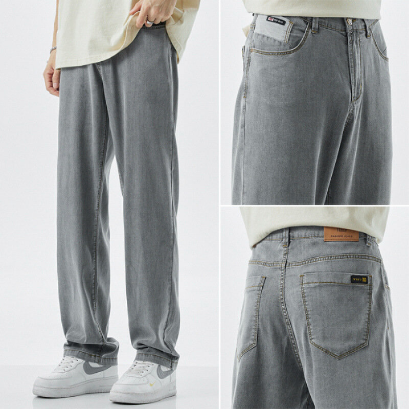 Слим тапер джинсы Rong Мужские дымчато-серые джинсы широкие прямые новинки тонкие брюки, Размер_33