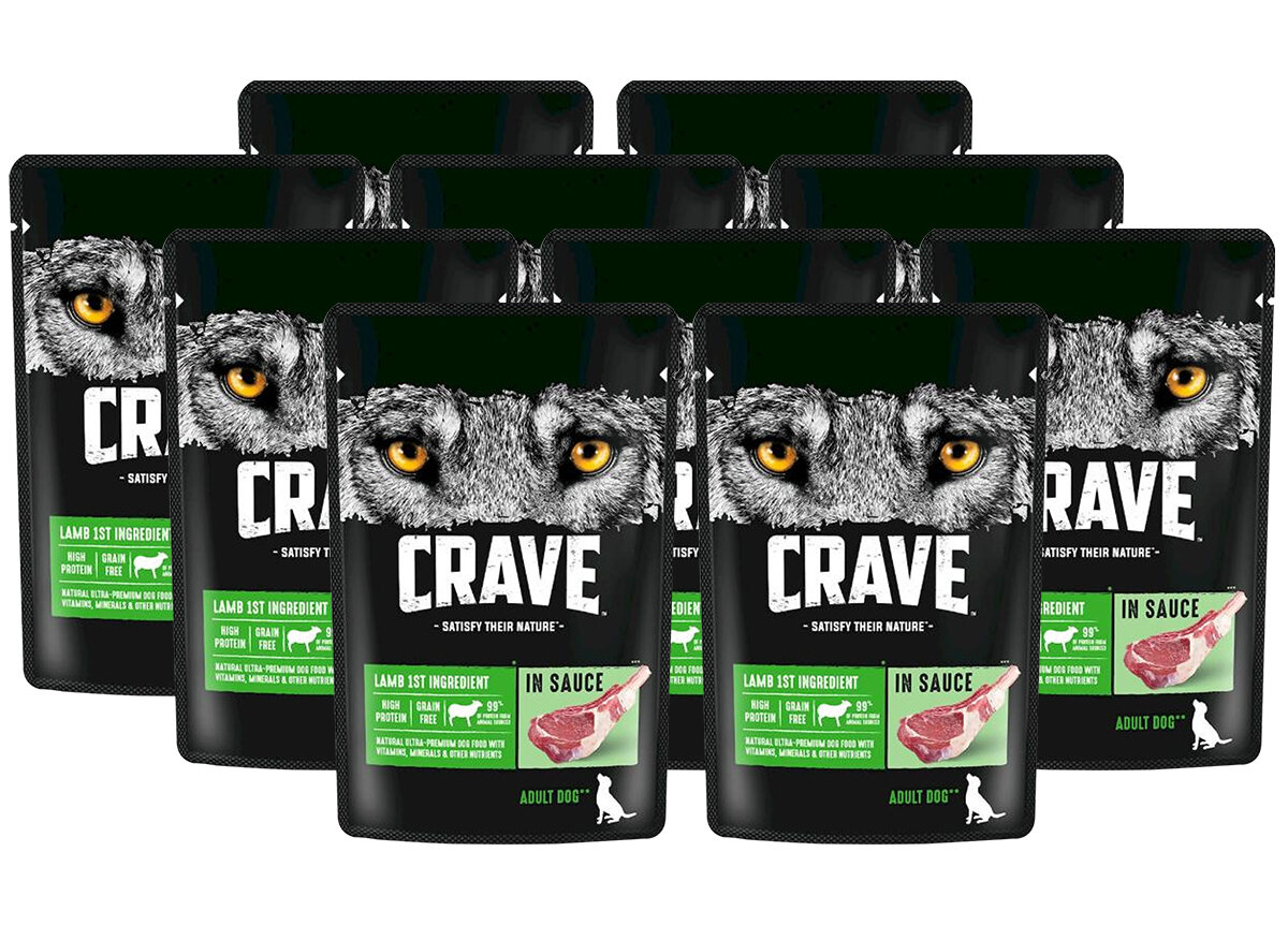 Корм влажный Crave для собак всех пород, ягненок в соусе, 85 г х 10 шт