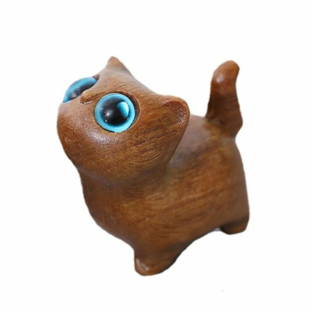 Резная деревянная фигурка кошки, - 2
