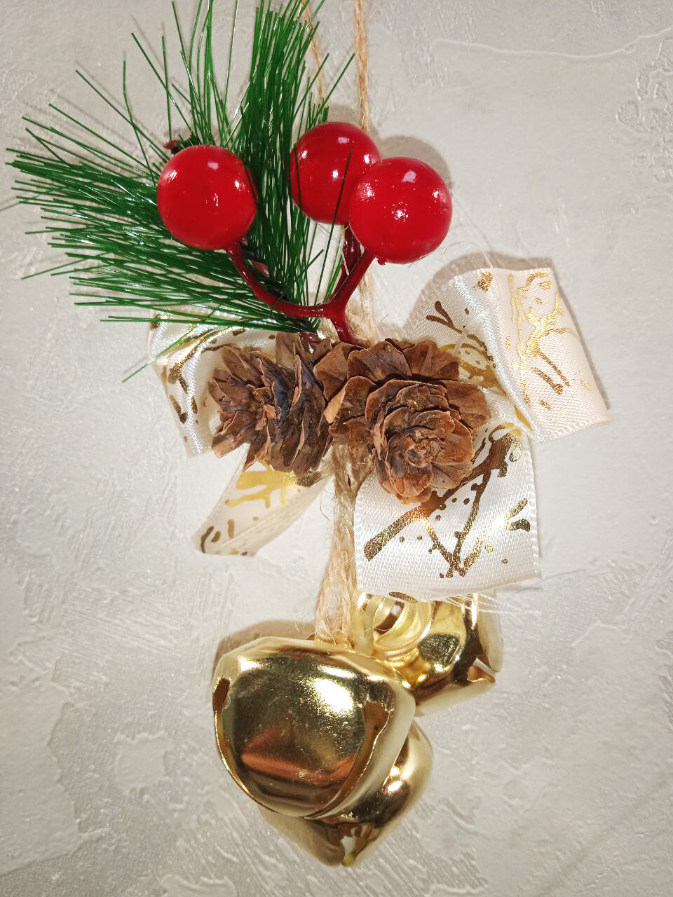 Рождественские бубенцы золото, 14*8 см игрушка новогодняя, для декора и укрвшения