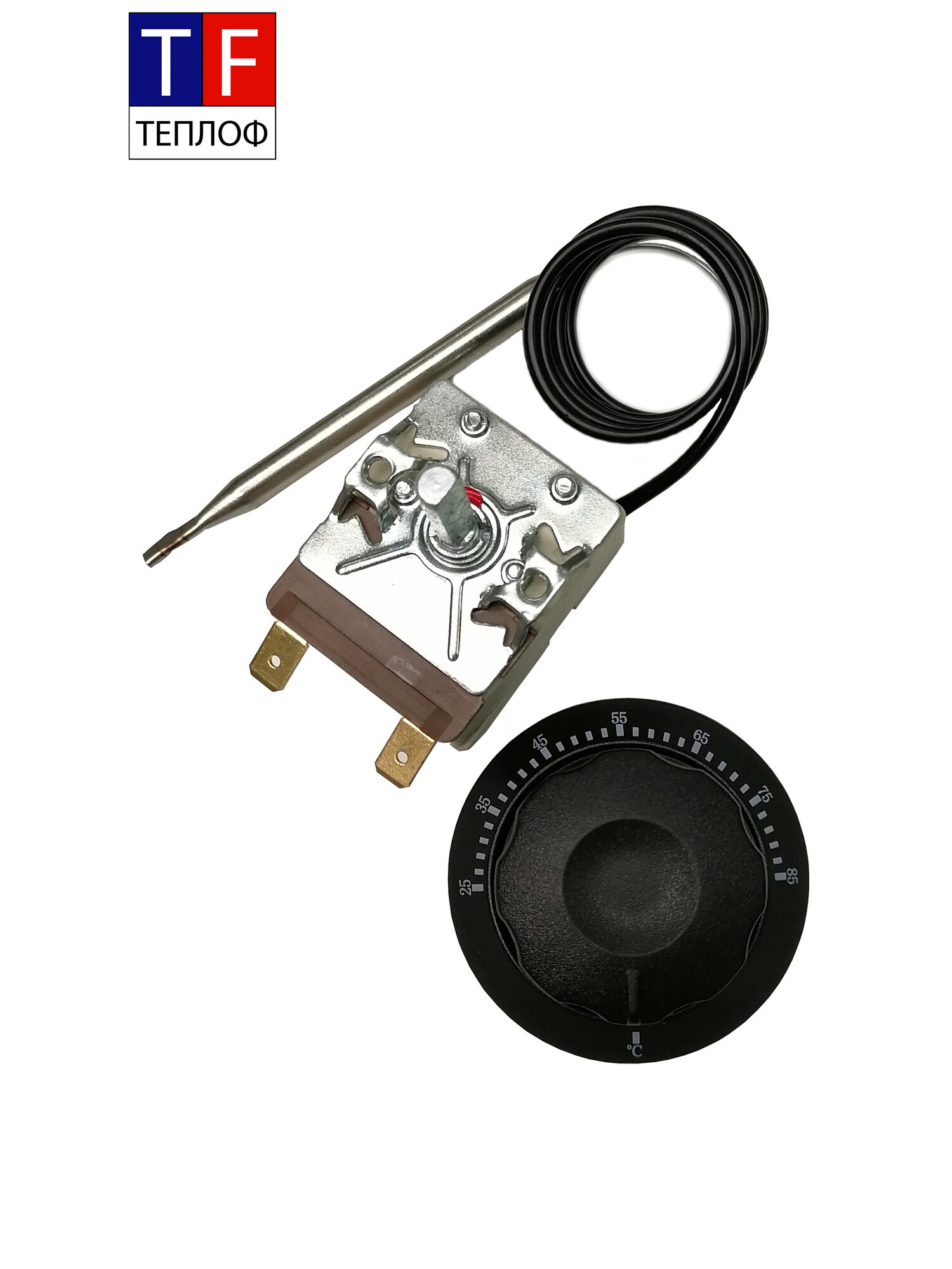 Термостат капиллярный 30-85С, 20А, с ручкой, для водонагревателей