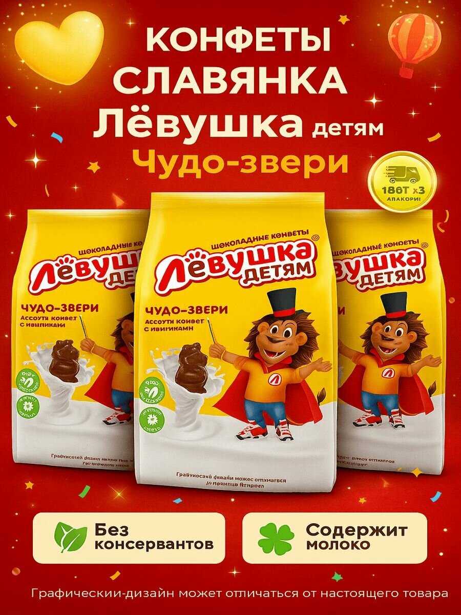 Конфеты славянка Лёвушка детям Чудо-звери (Россия) 189г x 3 упаковки