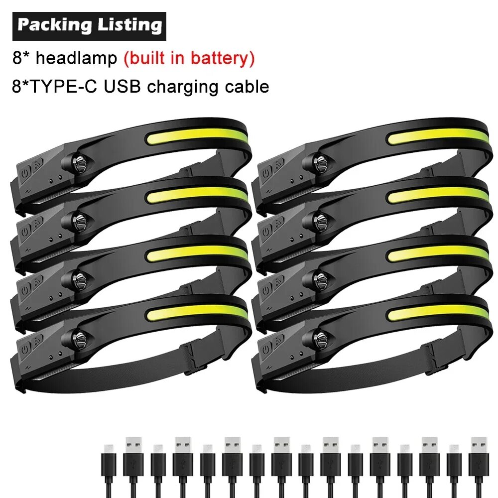 Налобный фонарь 8 шт. с USB-C, желтый