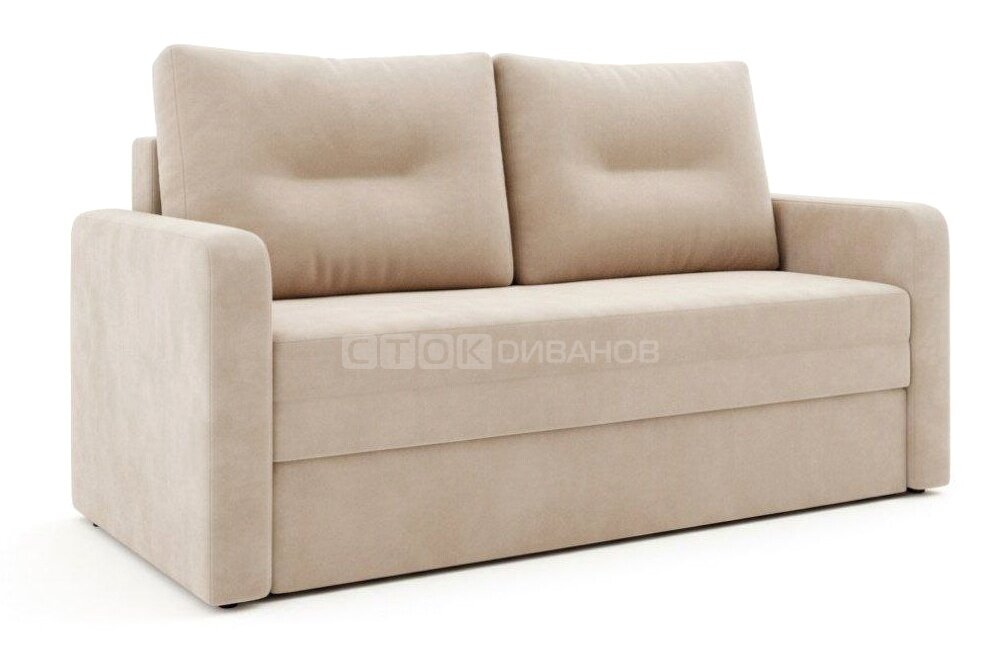 Диван Сток Диванов Соло-2 Cream бежевый велюр 135 см, механизм выкатной