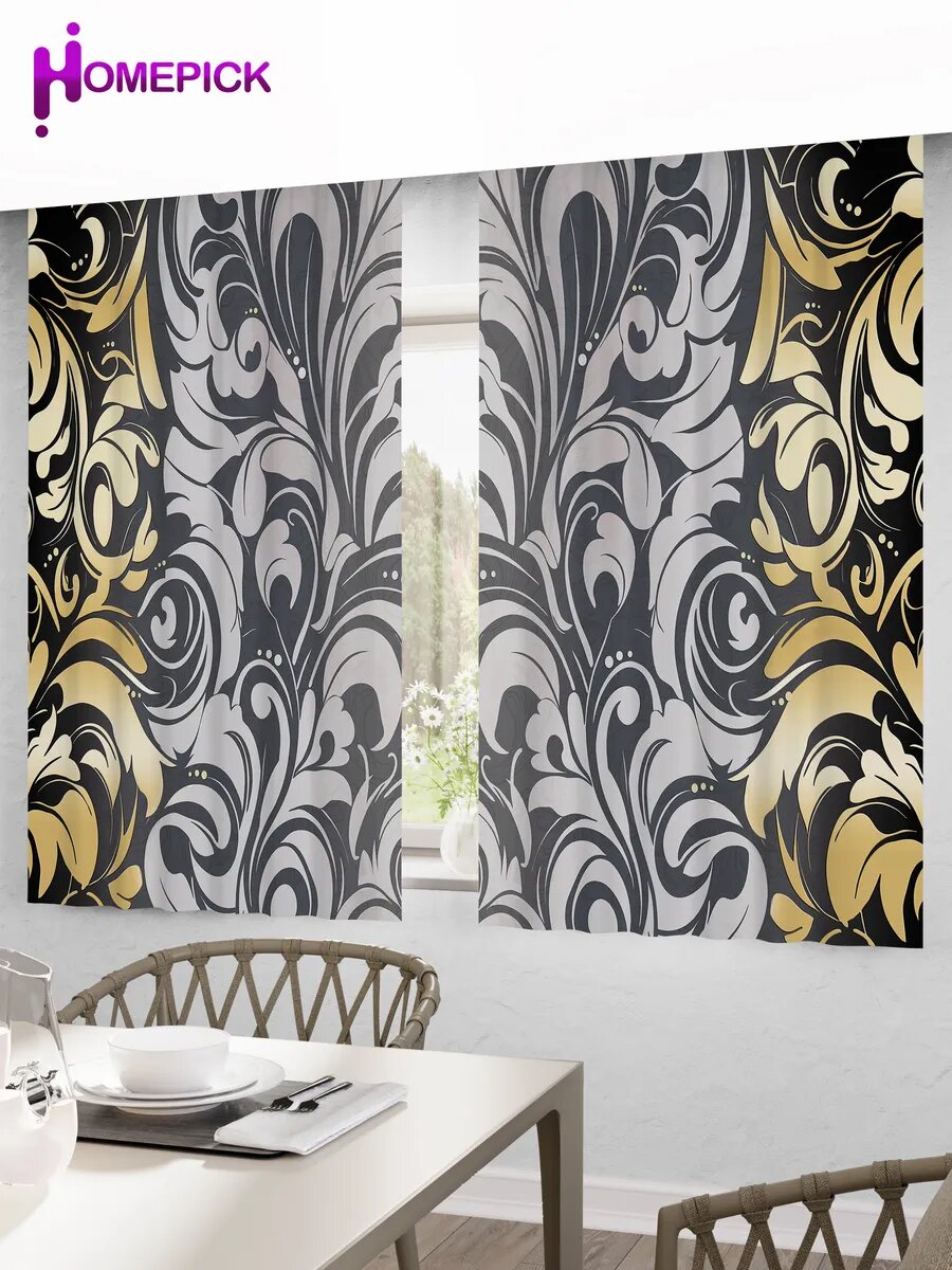 Фотошторы Homepick короткие, занавески на кухню в комнату 290х180