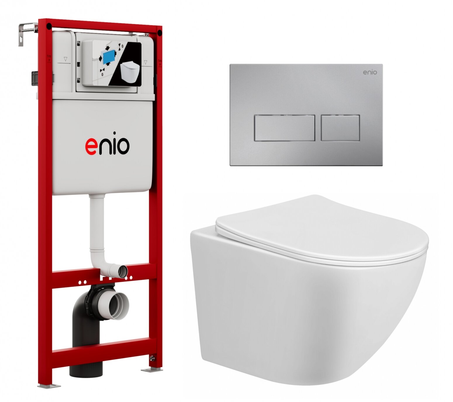 Комплект 3 в 1 инсталляция Enio Profi EN7050050 + Унитаз подвесной Taliente Amato AM25010 + кнопка хром матовый Linea