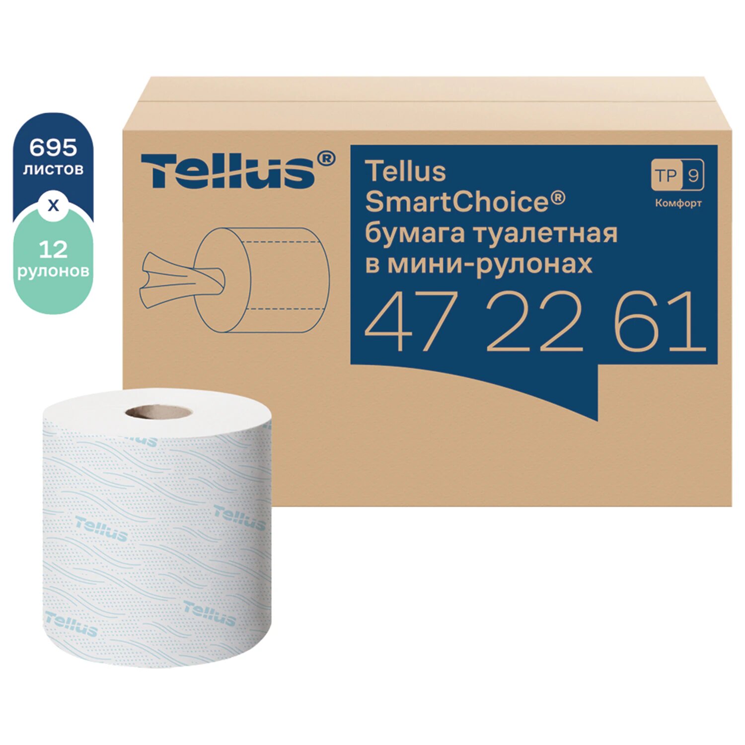 Комплектация 1 шт. Бумага туалетная 118,2 м, Tellus/TORK (Система T9) SmartOne, ADVANCED, комплект 12 рулонов, 2-слойная, белая, 472261