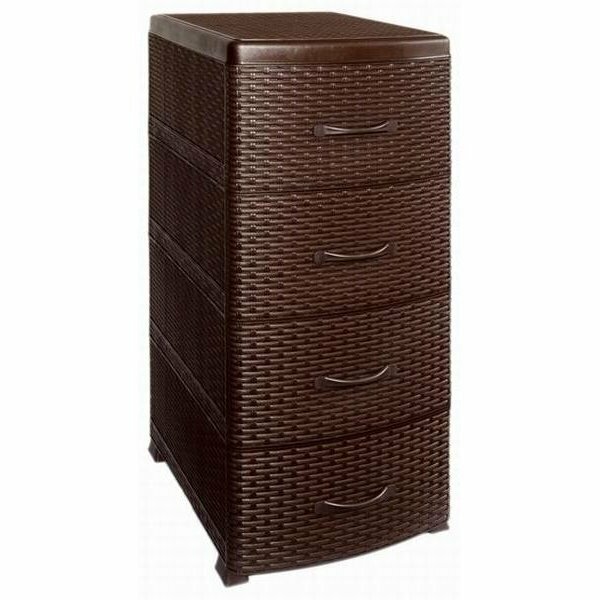 Комод для вещей пластиковый "Ротанг" 4 секции, коричневый
