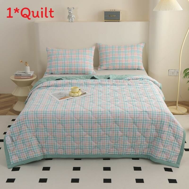 Water wash cotton summer quilt with active dye printing for home use green heart 200x230cm