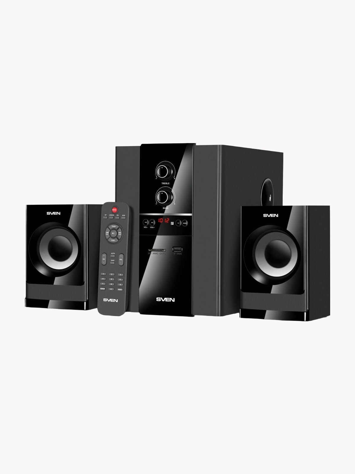 Колонки 2.1 Sven MS-1821, черный (44 Вт, Bluetooth, пульт, дисплей, FM, USB, SD)