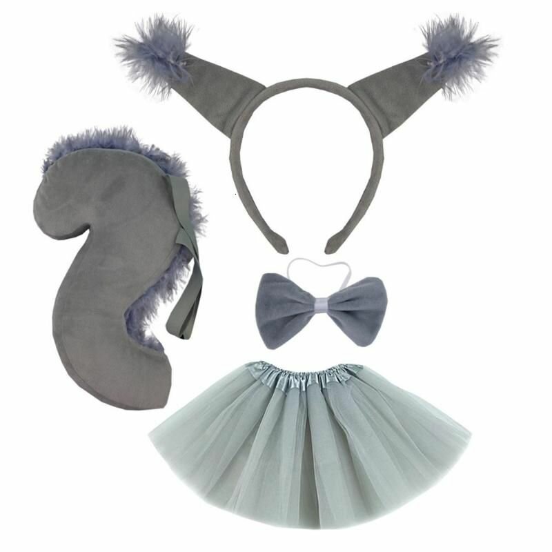 Головная повязка с ушками белки и хвостом для женщин в стиле аниме, Серый набор C