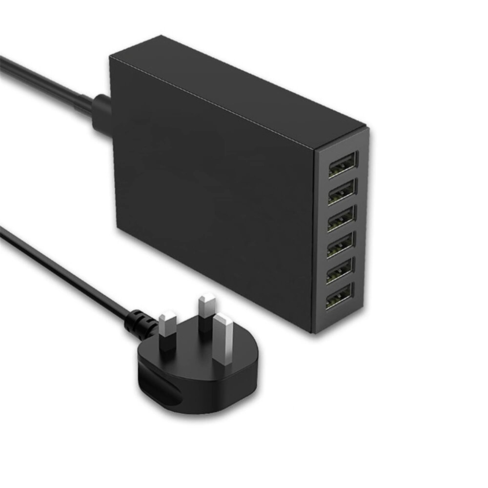 6-портовое USB-зарядное устройство с британским стандартом, черный цвет, надежная зарядная станция для мобильных
