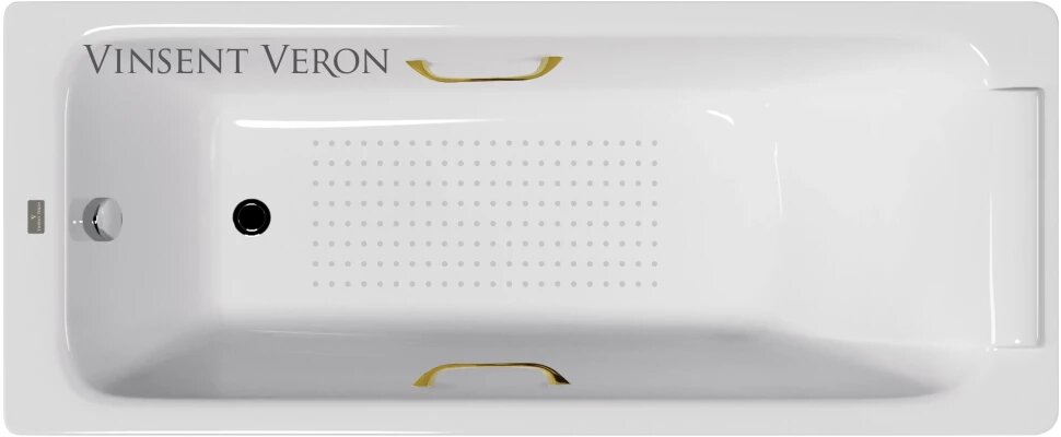 Ванна чугунная Vinsent Veron Italon VIT1707045H/VH0012GD-AS 170x70 см, с ручками, антискользящим покрытием, белый