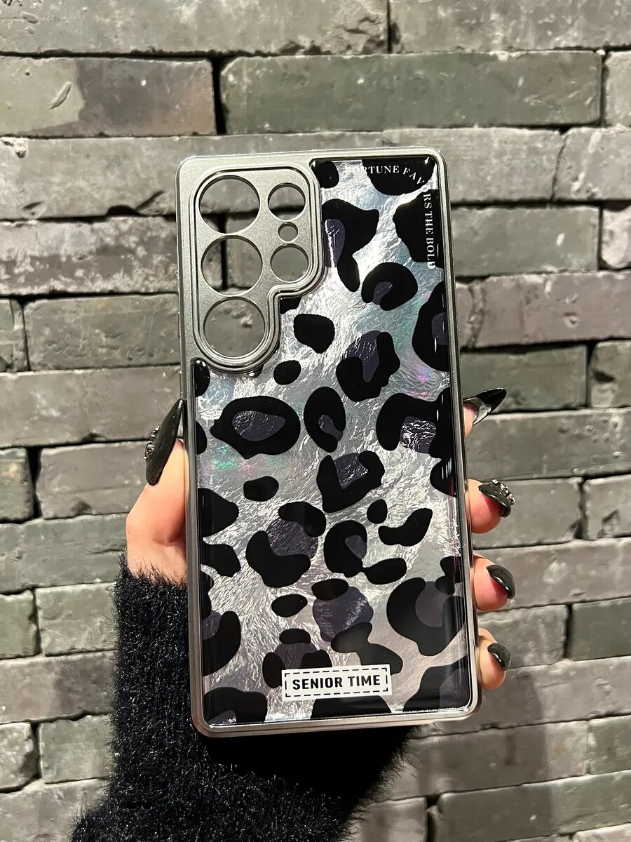Чехол О'Кейси, для Samsung Galaxy S24 Ultra, с принтом, с защитой камеры, черный/серебристый